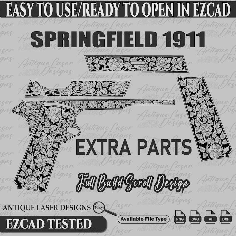 Springfield 1911 Rose Scroll Design SVG, Springfield 1911 Laser Files ...