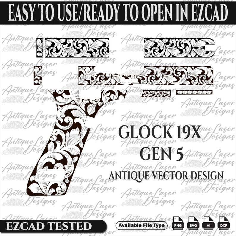 Glock 19x Gen5 Lasercut Engraving Scroll Design SVG, DXF, Engraving ...