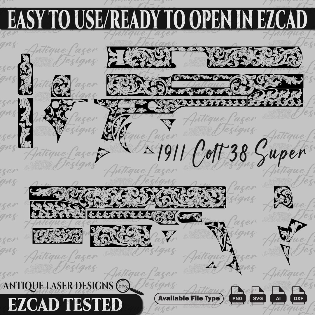 1911 Colt .38 Super Scroll Design SVG, Custom, Vector, DXF, Png, Ai, Engraving, Lasercut, Cricut ...