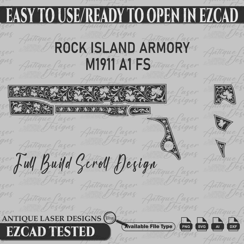 Rock Island Armory M1911 A1 FS Engraving Scroll Design SVG, RIA M1911 ...