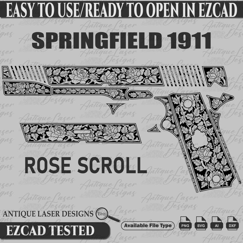 Springfield 1911 Rose Scroll Design SVG, Springfield 1911 Laser Files ...