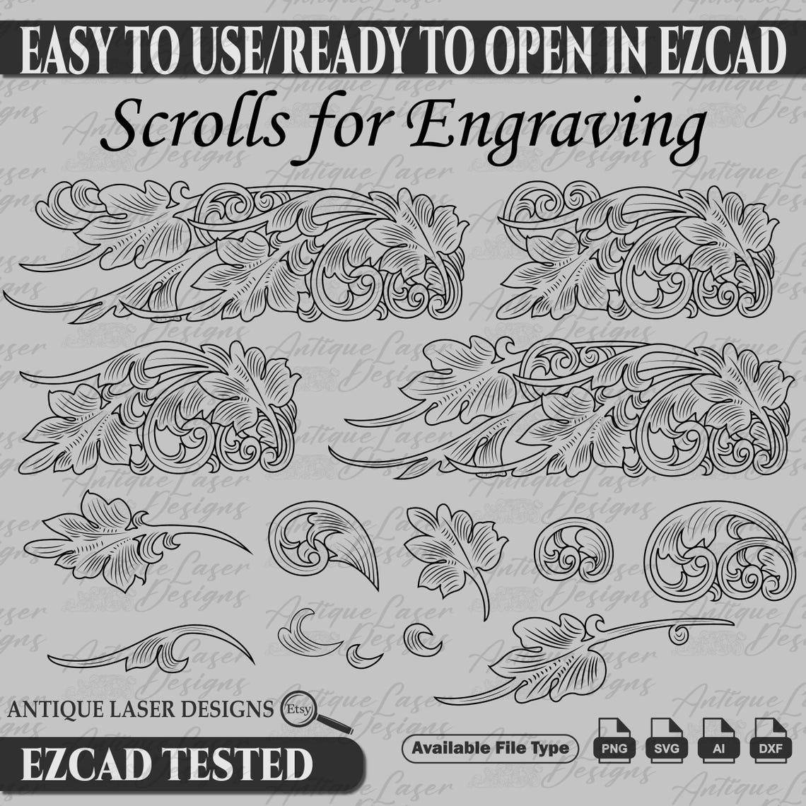Scroll Design Bundle SVG for Laser Engraving and Printing, Floral ...