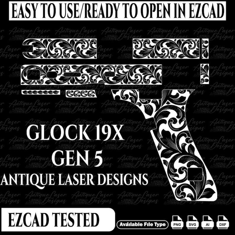 Glock 19x Gen5 Lasercut Engraving Scroll Design SVG, DXF, Engraving ...