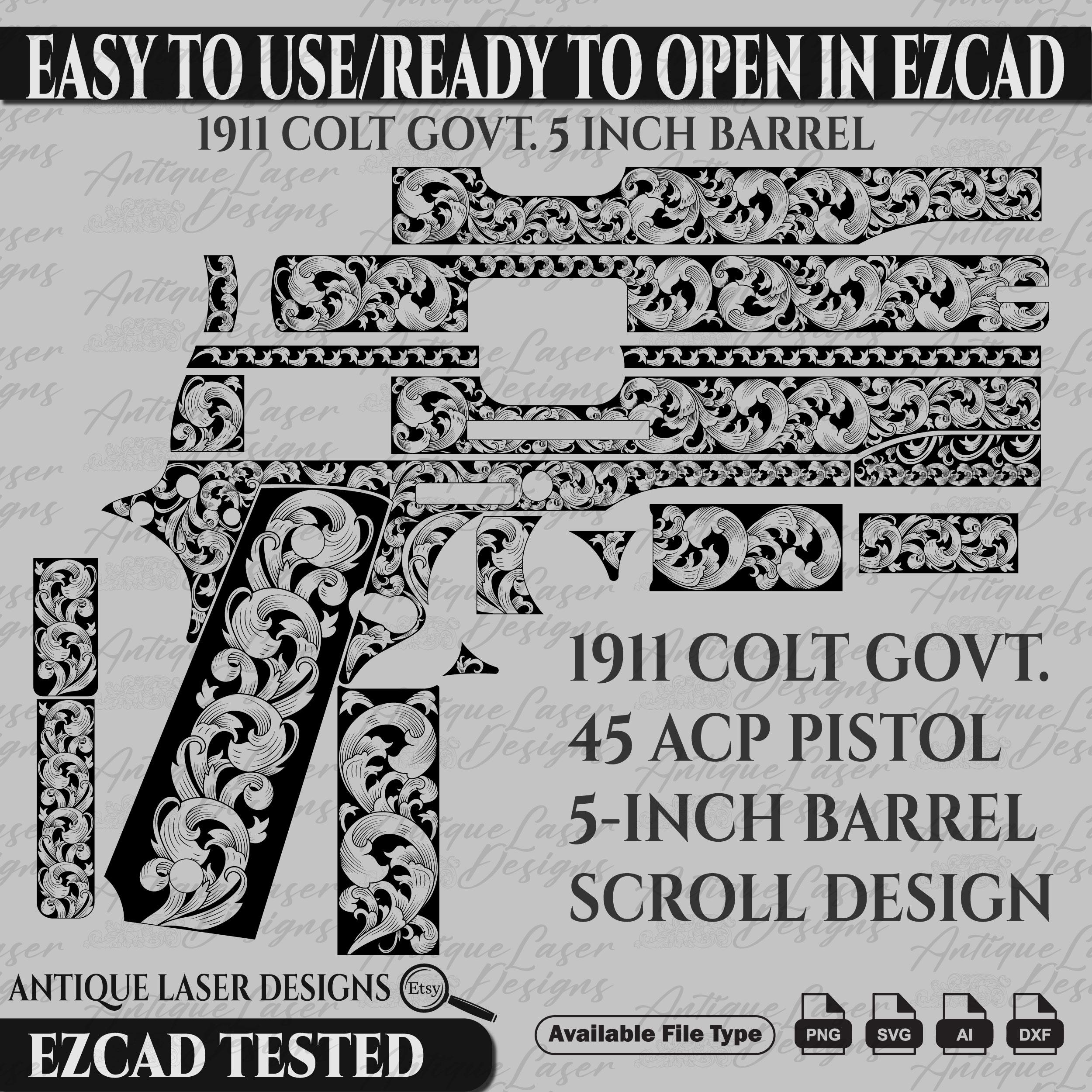 1911 Colt Government 45 ACP Pistol 5-inch Barrel Scroll Design SVG ...