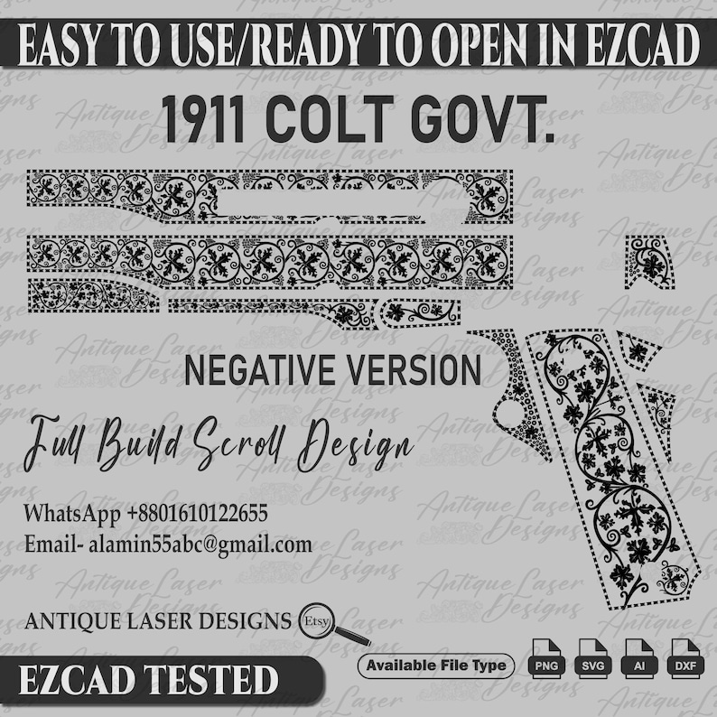 Colt 1911 Government Model Engraving Scroll Design Svg, Slide Pattern ...