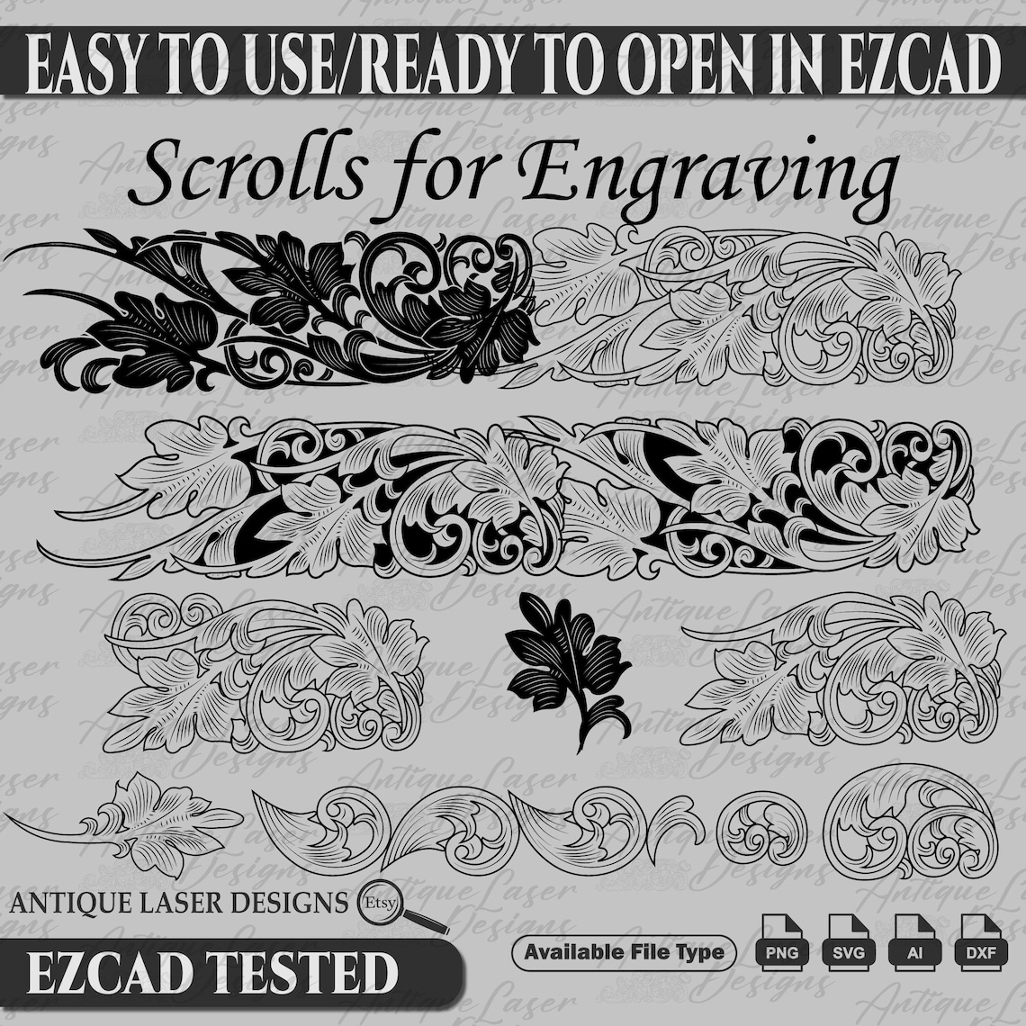 Scroll Design Bundle SVG for Laser Engraving and Printing, Floral ...