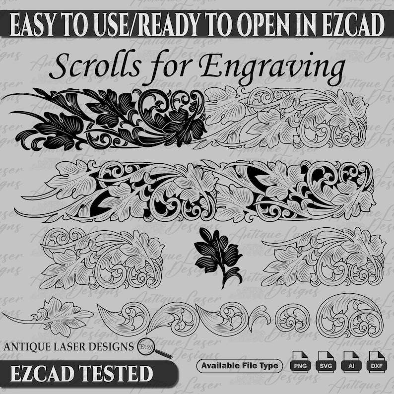 Scroll Design Bundle SVG for Laser Engraving and Printing, Floral Scroll, SVG Scroll, Scroll SVG ...