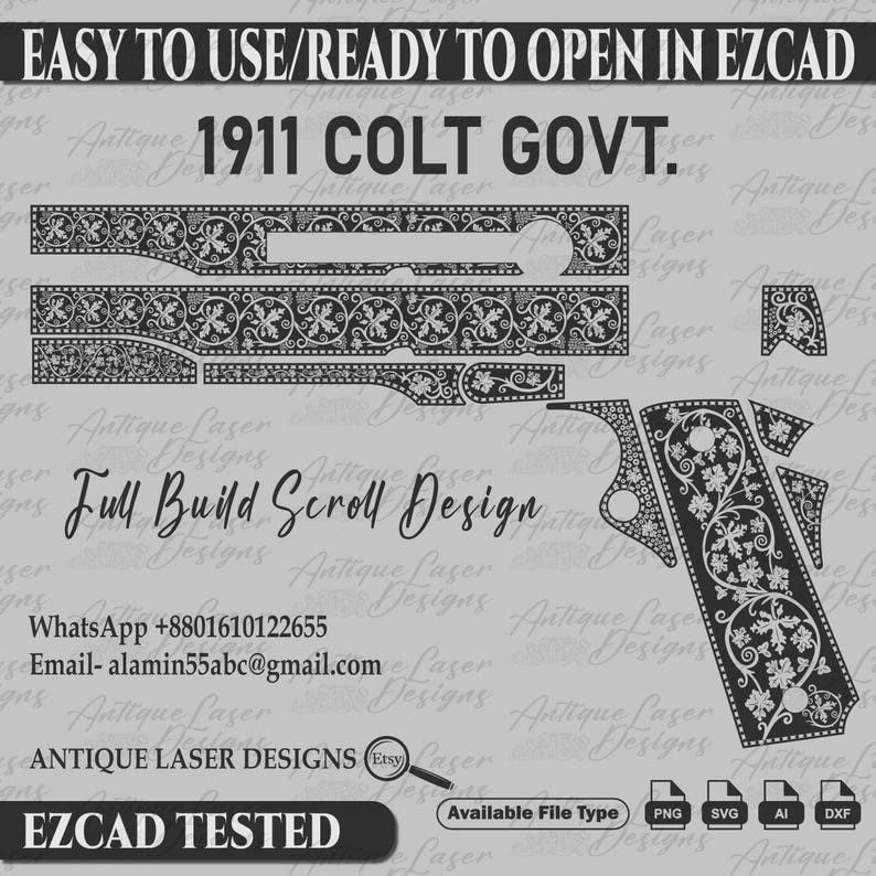 Colt 1911 Government Model Engraving Scroll Design Svg, Slide Pattern ...
