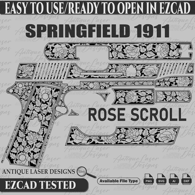 Springfield 1911 Rose Scroll Design SVG, Springfield 1911 Laser Files ...