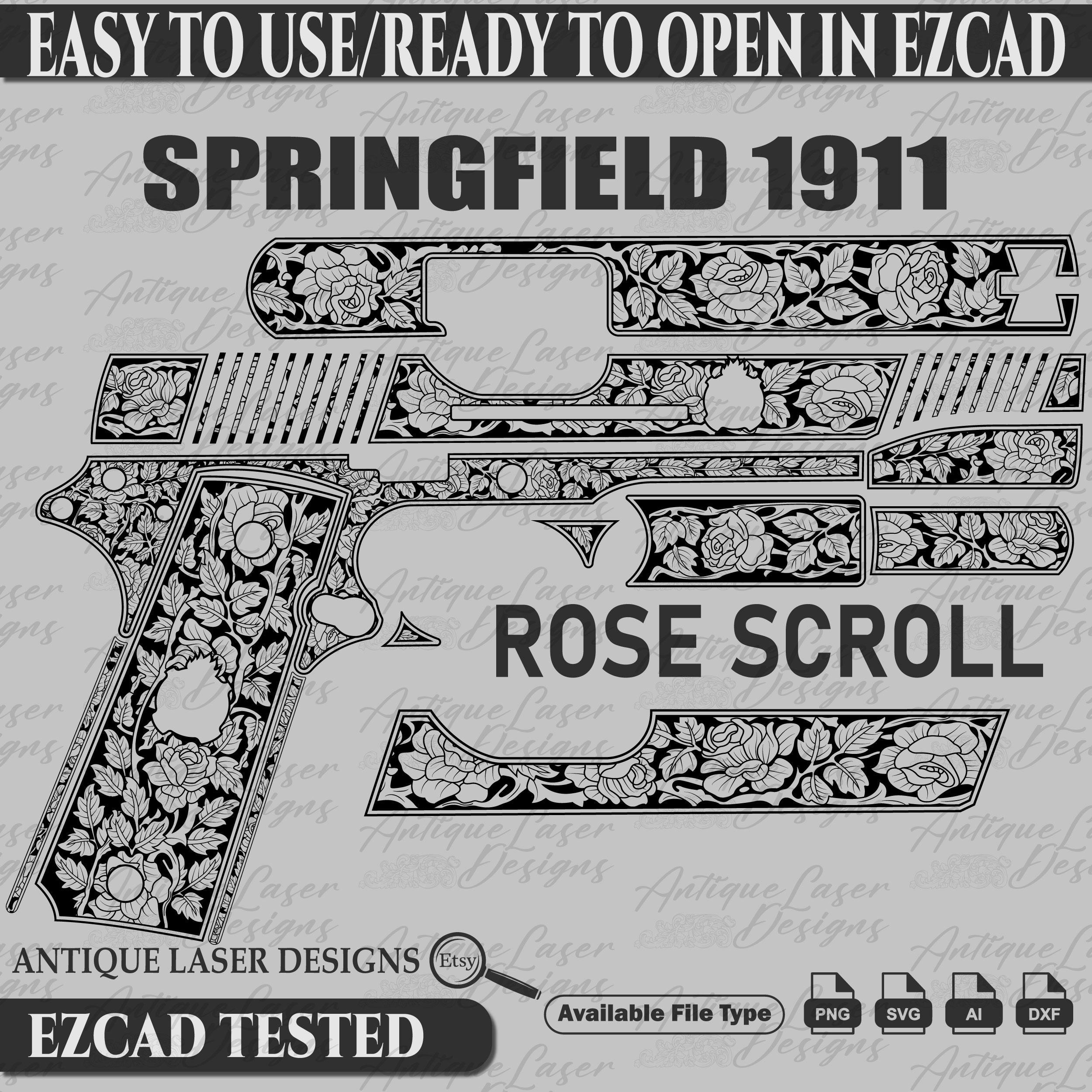 Springfield 1911 Rose Scroll Design SVG, Springfield 1911 Laser Files ...