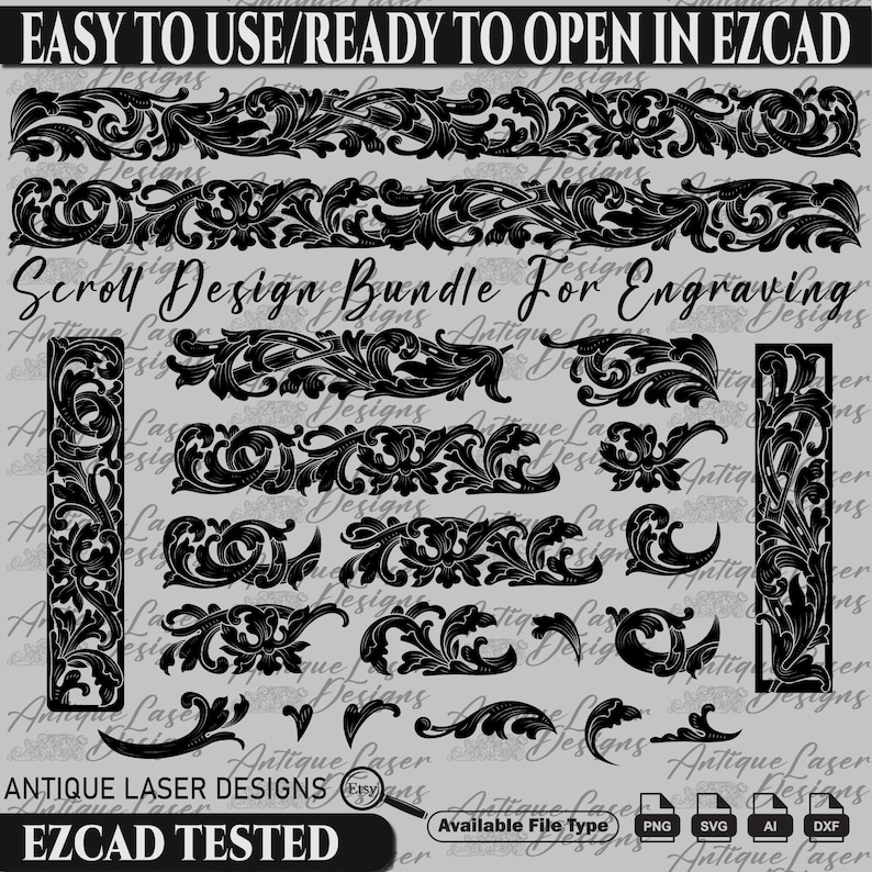 Scroll Design Bundle SVG for Laser Engraving and Printing, Floral Scroll, SVG Scroll, Scroll SVG ...