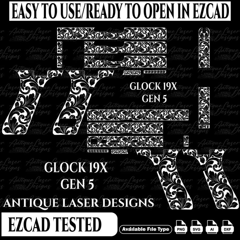 Glock 19x Gen5 Lasercut Engraving Scroll Design SVG, DXF, Engraving ...