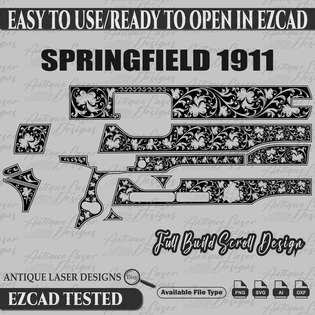 Springfield 1911 Scroll Design SVG, Springfield 1911 Laser Files ...
