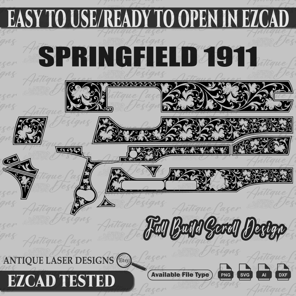 Springfield 1911 Scroll Design SVG, Springfield 1911 Laser Files ...