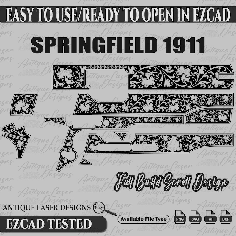 Springfield 1911 Scroll Design SVG, Springfield 1911 Laser Files ...