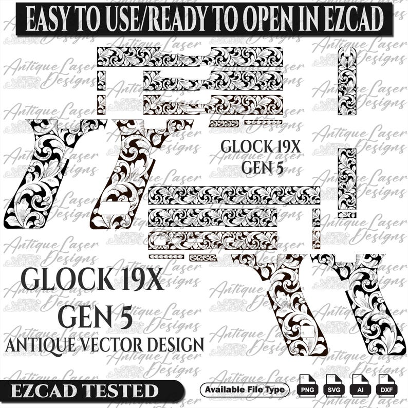 Glock 19x Gen5 Lasercut Engraving Scroll Design SVG, DXF, Engraving ...