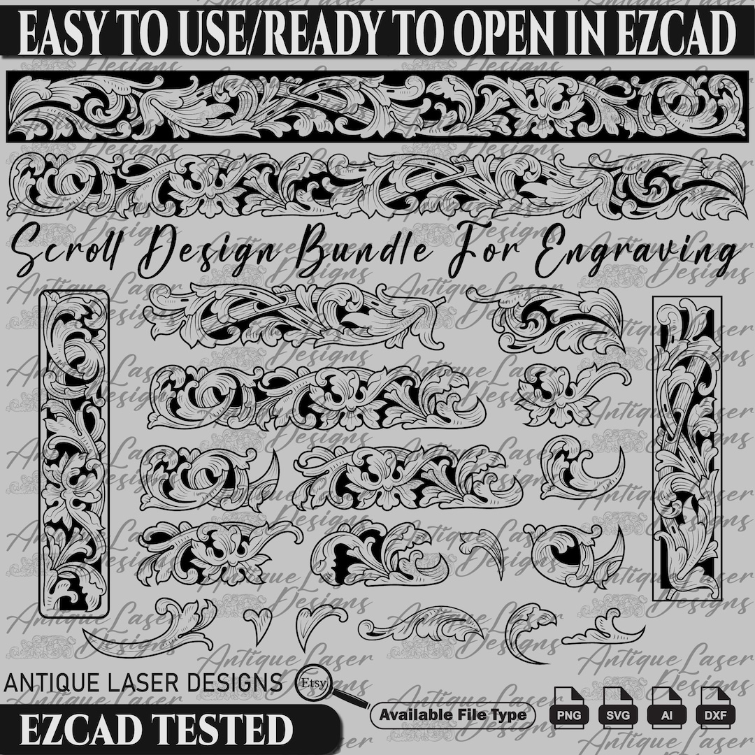 Scroll Design Bundle SVG for Laser Engraving and Printing, Floral ...