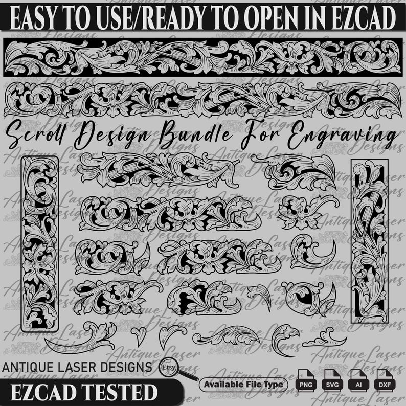 Scroll Design Bundle SVG for Laser Engraving and Printing, Floral Scroll, SVG Scroll, Scroll SVG ...