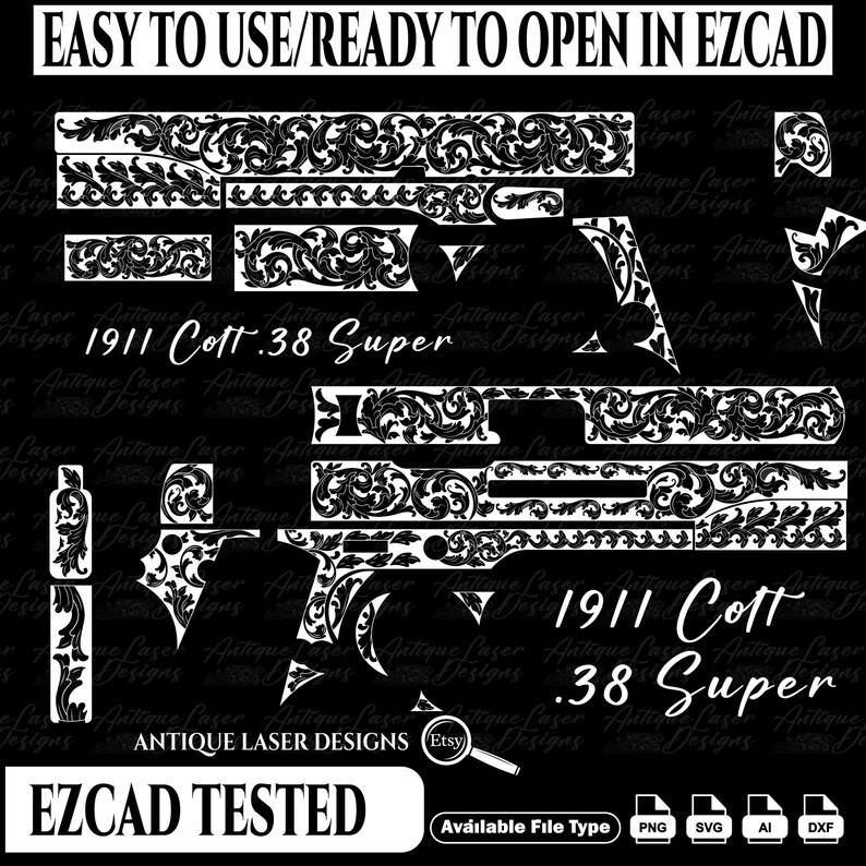 1911 Colt .38 Super Scroll Design SVG, Custom, Vector, DXF, Png, Ai ...