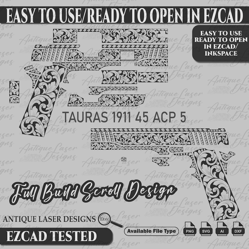 Tauras 1911 45 ACP Stainless Engraving Scroll Design SVG, Engraving ...