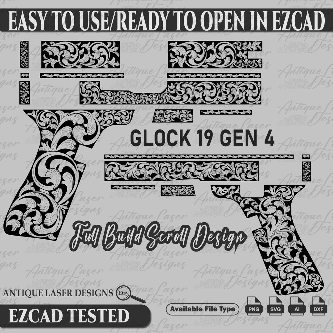 Glock 19 Gen 4 Scroll Design SVG, Glock 19 Gen4 SVG, Glock 19 Vector ...