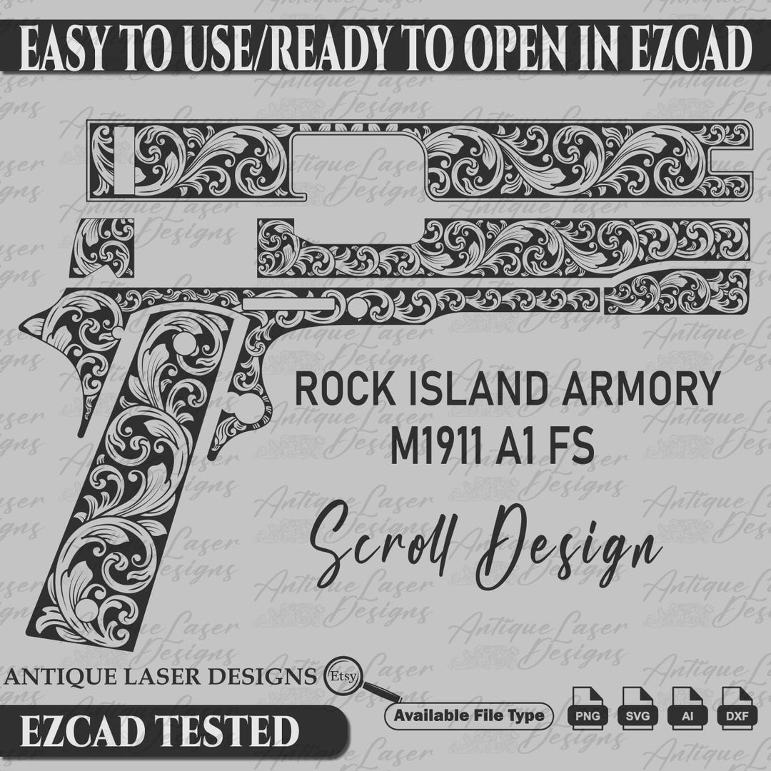 Rock Island Armory M1911 A1 FS Engraving Scroll Design SVG, RIA M1911 ...