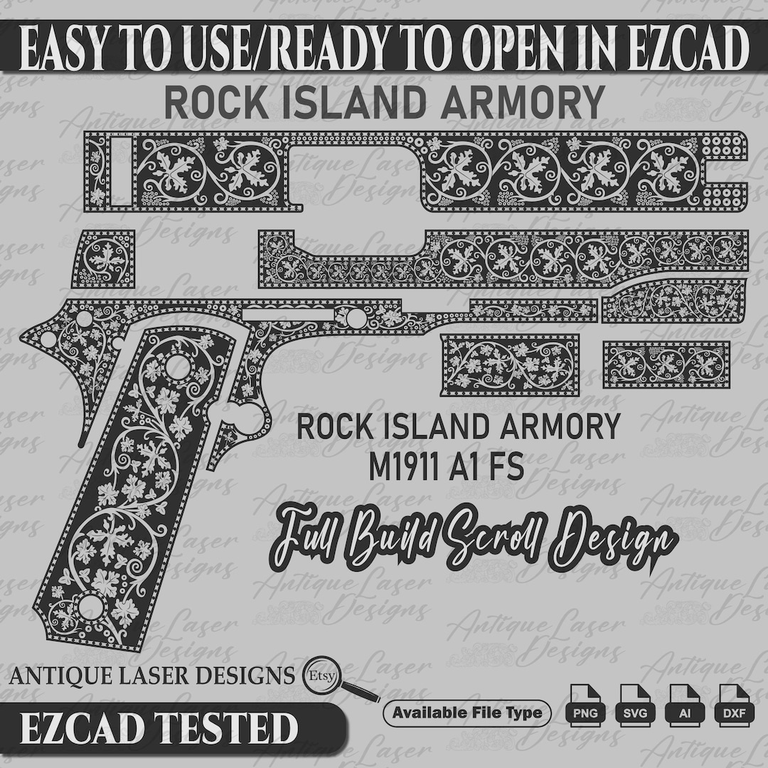 Rock Island Armory M1911 A1 FS Laser Engraving Scroll Design SVG, RIA ...