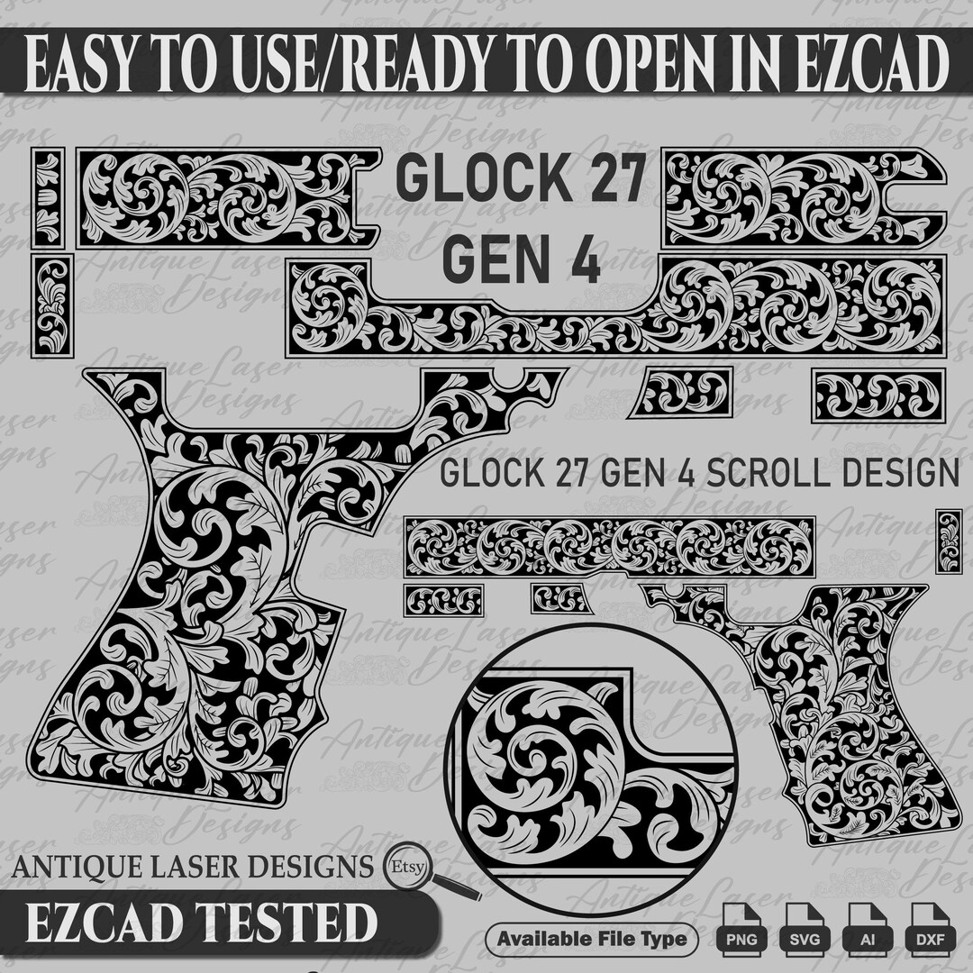 Glock 27 Gen 4 Scroll Design SVG, Glock 27 Gen 4 SVG, Glock 27 Vector ...