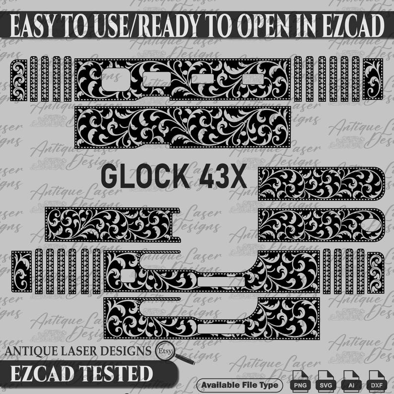 Glock 43X Engraving Scroll Design Svg, Glock 43x Laser Design, Glock ...