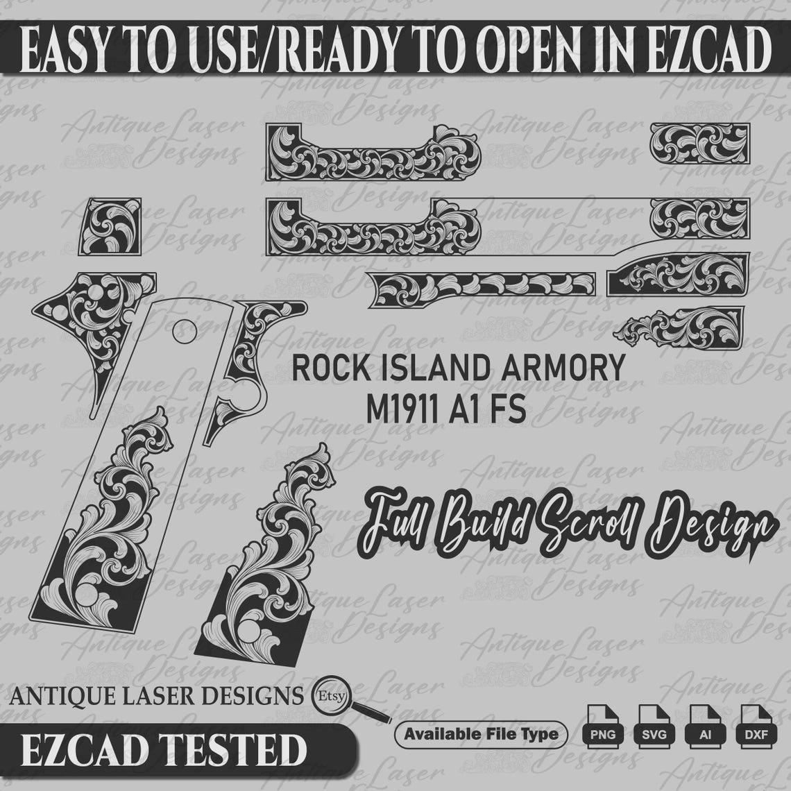 Rock Island Armory M1911 A1 FS Laser Engraving Scroll Design SVG, RIA ...