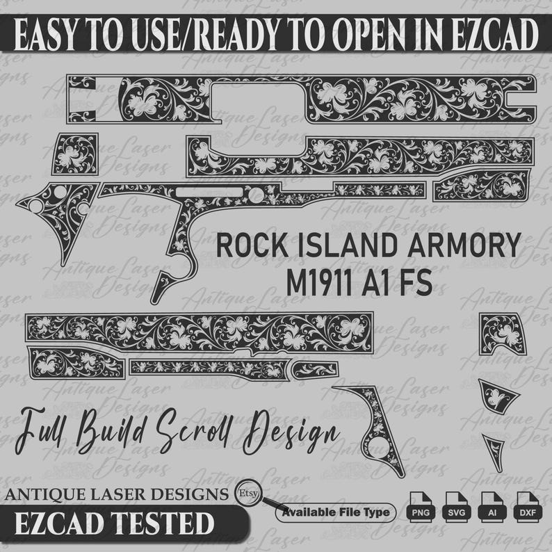 Rock Island Armory M1911 A1 FS Engraving Scroll Design SVG, RIA M1911 ...