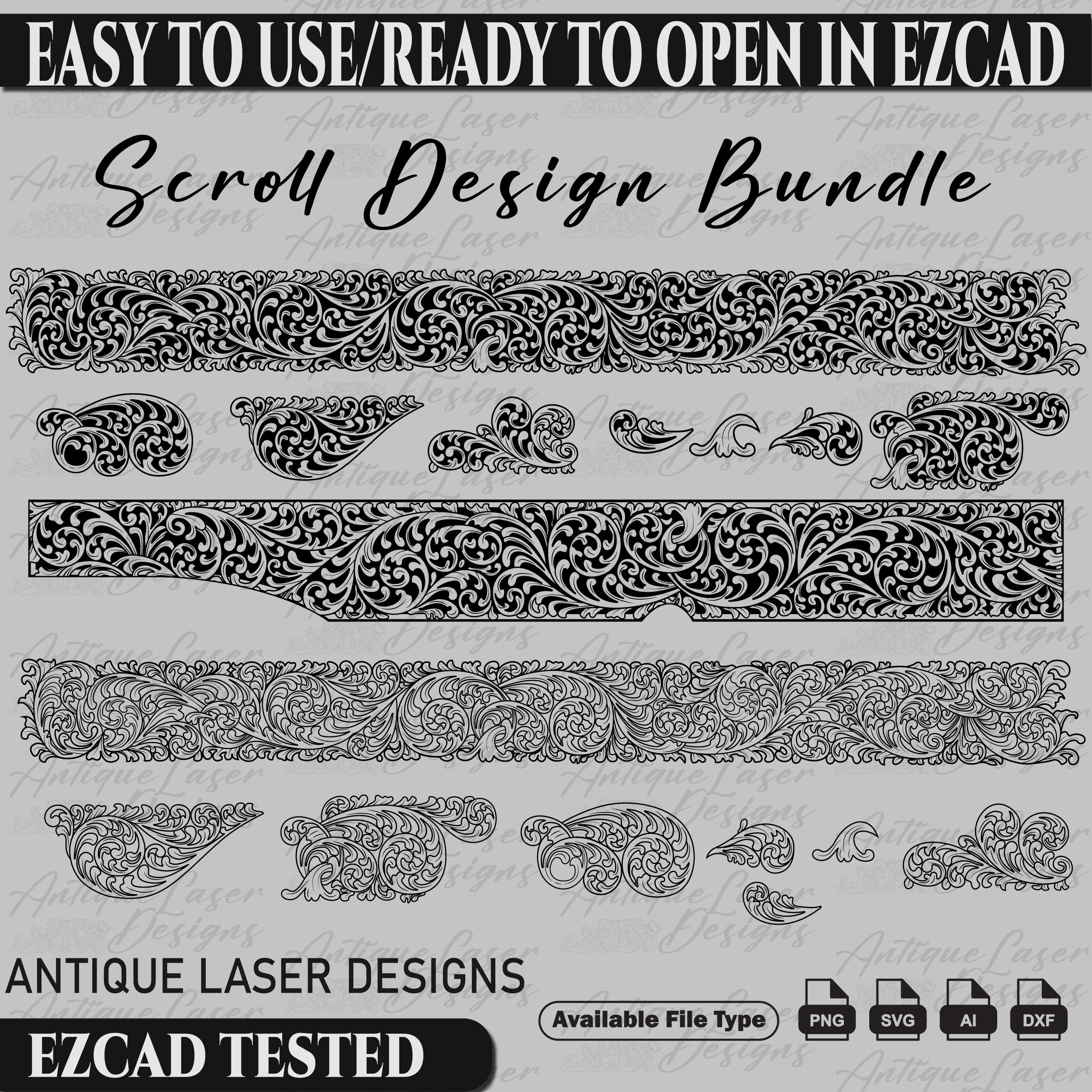 Scroll Design Bundle SVG for Laser Engraving and Printing, Floral ...