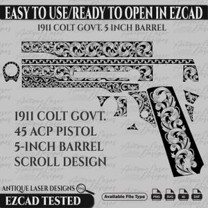 1911 Colt Government 45 ACP Pistol 5-inch Barrel Scroll Design SVG ...