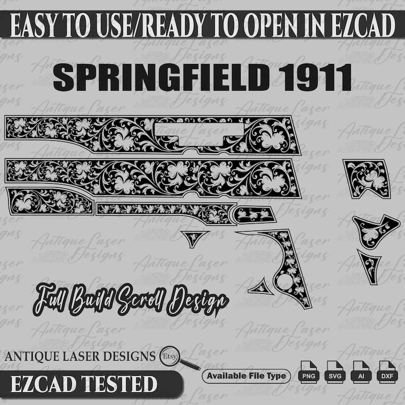Springfield 1911 Scroll Design SVG, Springfield 1911 Laser Files ...