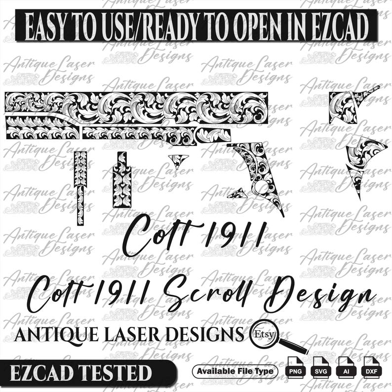 Colt 1911 US Army Scroll Design SVG, Custom, Vector, DXF, Png, Ai ...