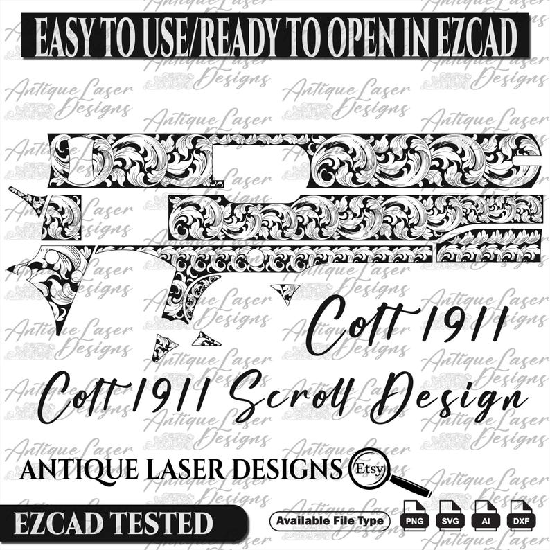 Colt 1911 US Army Scroll Design SVG, Custom, Vector, DXF, Png, Ai ...
