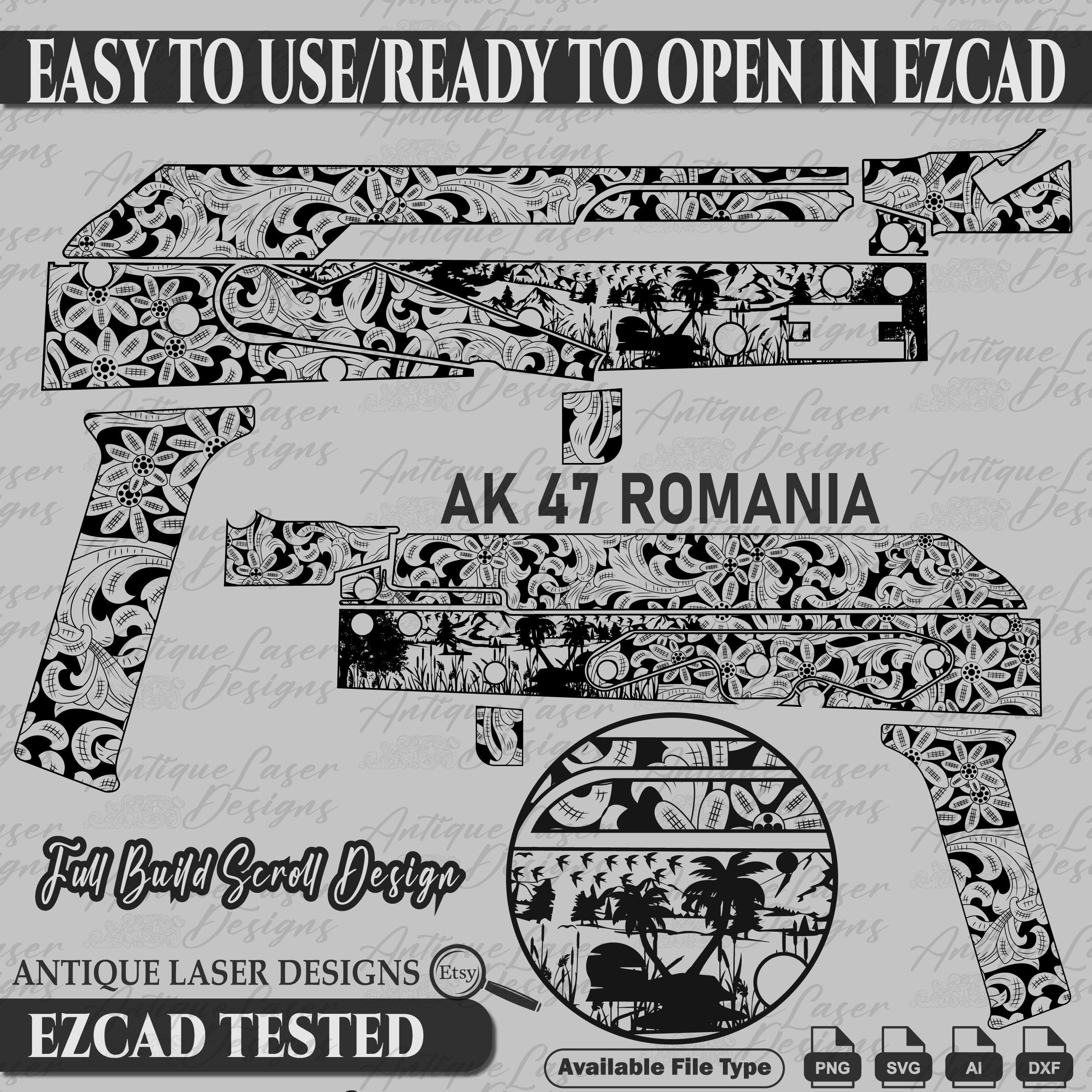AK 47 Scroll Design SVG, Ak 47 Romania Scroll Design SVG, Ak 47 Fiber ...