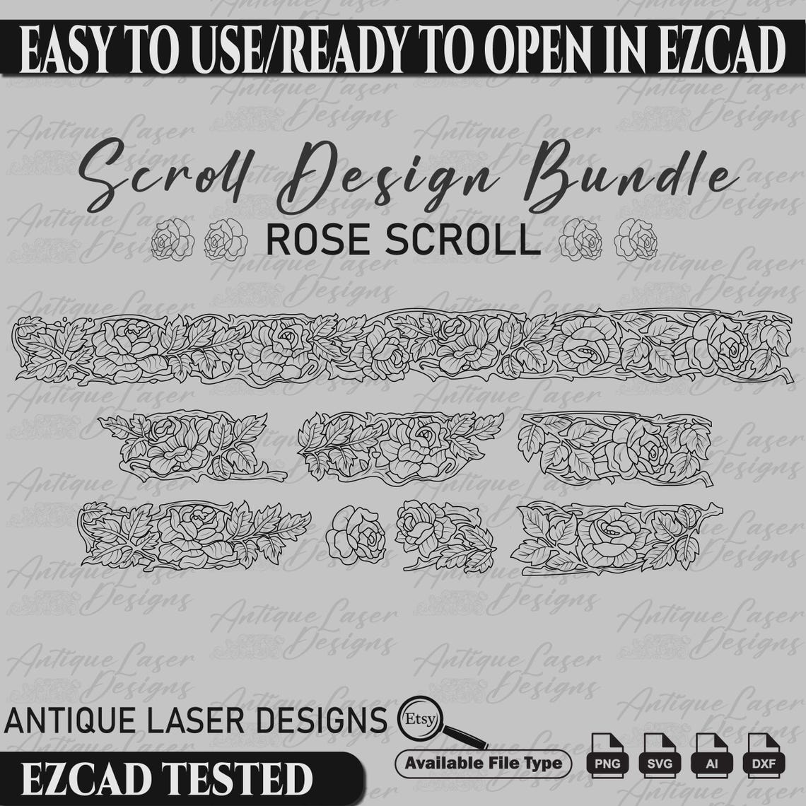 Rose Scroll Design SVG for Laser Engraving and Printing, Floral Scroll, SVG Rose Scroll, Rose ...