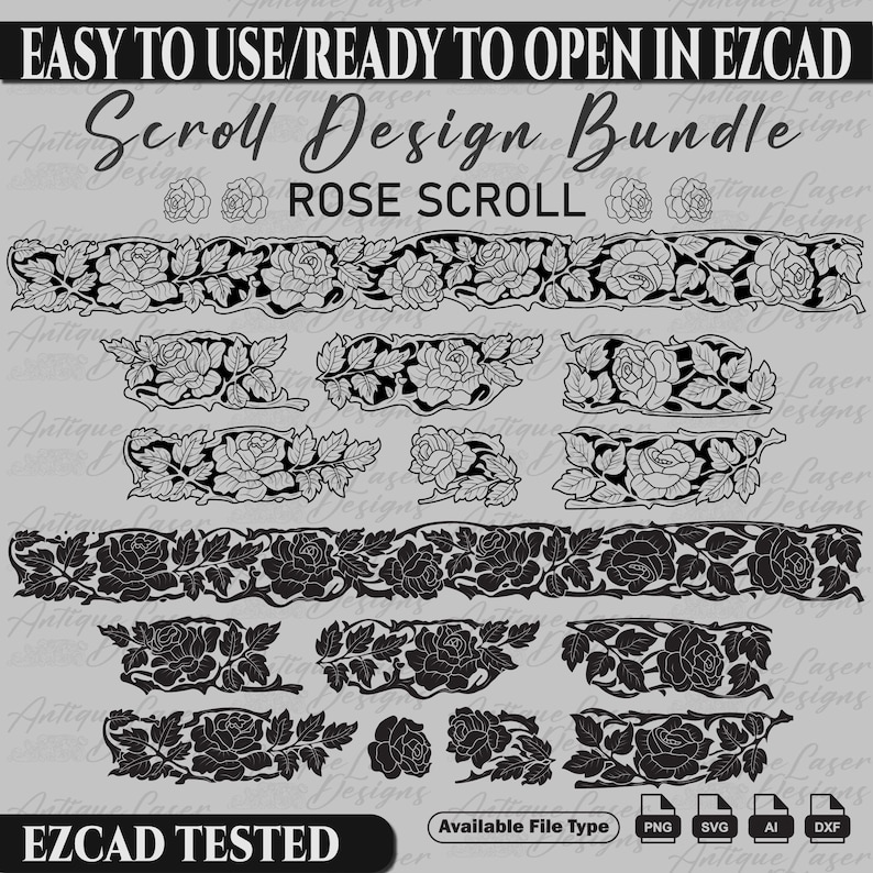 Rose Scroll Design SVG for Laser Engraving and Printing, Floral Scroll ...