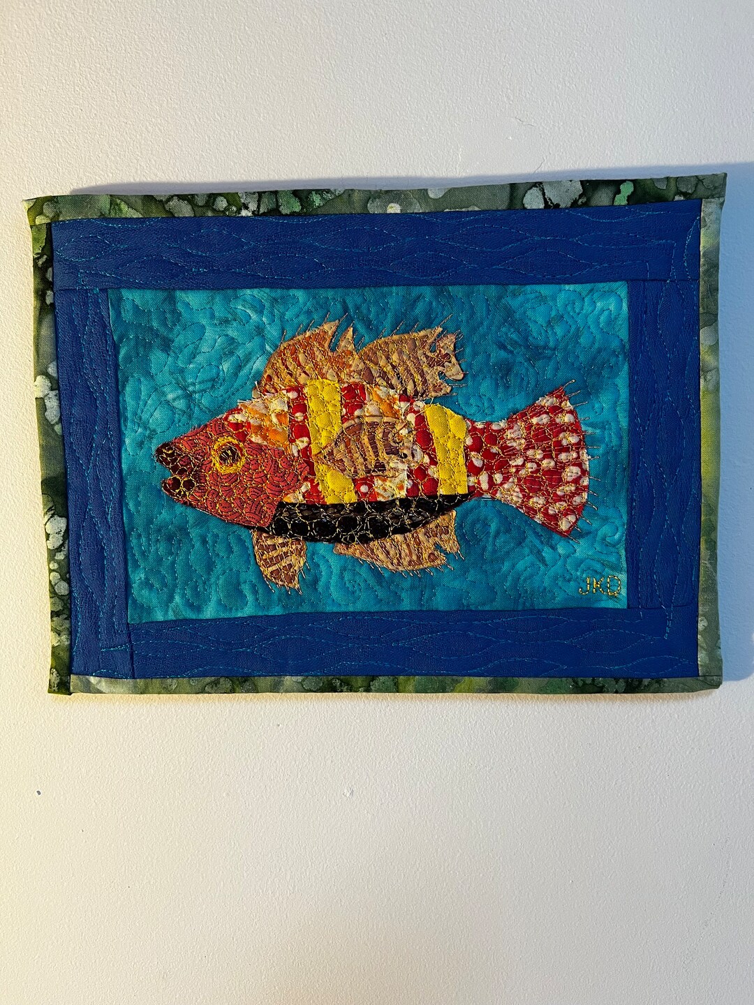 Fish Art Quilt Wall Hanging, Fabric Collage, Sealife Nature Inspired ...