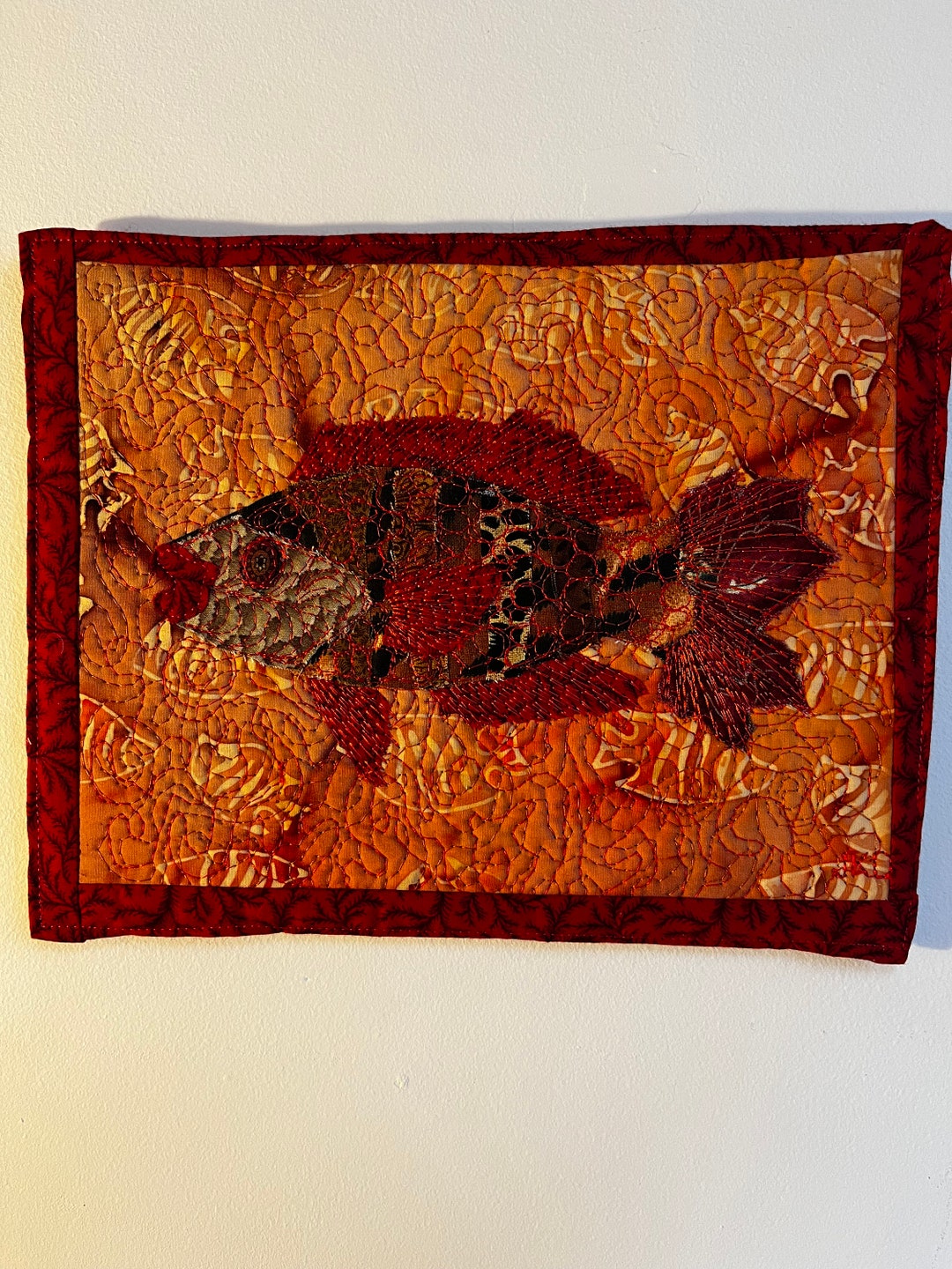 Fish Art Quilt Wall Hanging, Fabric Collage Quilting, Sea Life Quilts ...