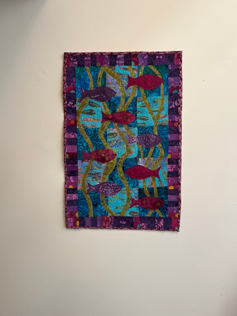 Purple Batik | Tropical Fish | Appliqued Art Quilt | Wall Hanging ...