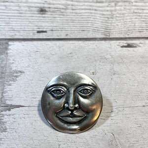 Sterling Silver Plated Moon Face Pin: Celestial Lapel Brooch - Etsy