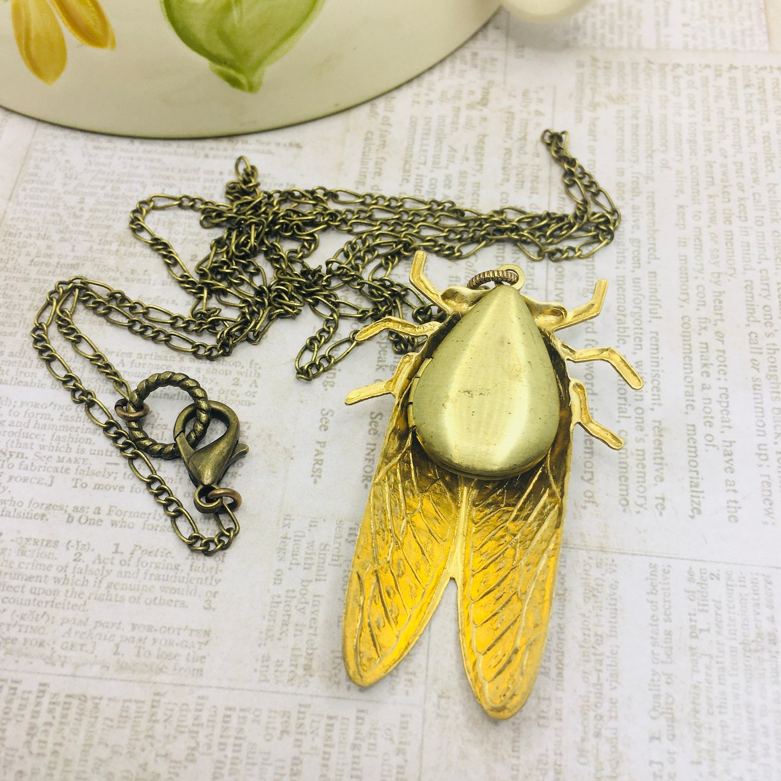 Hidden Locket Necklace CICADA Large Secret Compartment Bug | Etsy