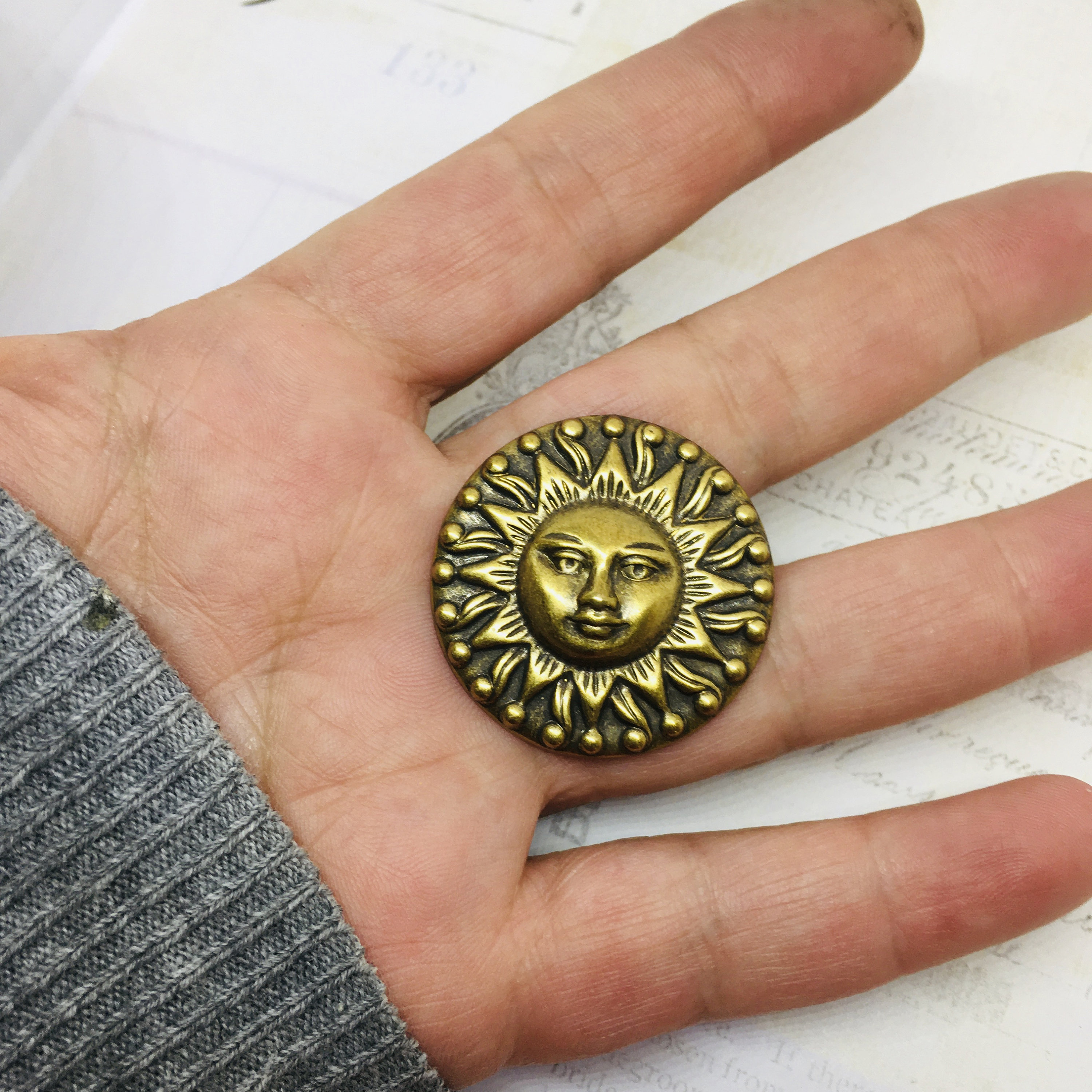 Sun Pin Brooch Brass Sunshine Brooch Embossed Metal Lapel Pin - Etsy UK