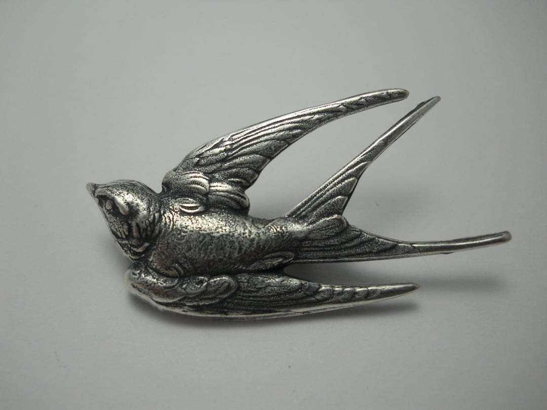 Silver Swallow Bird Brooch Nature Pin Sterling Silver Plated Metal ...
