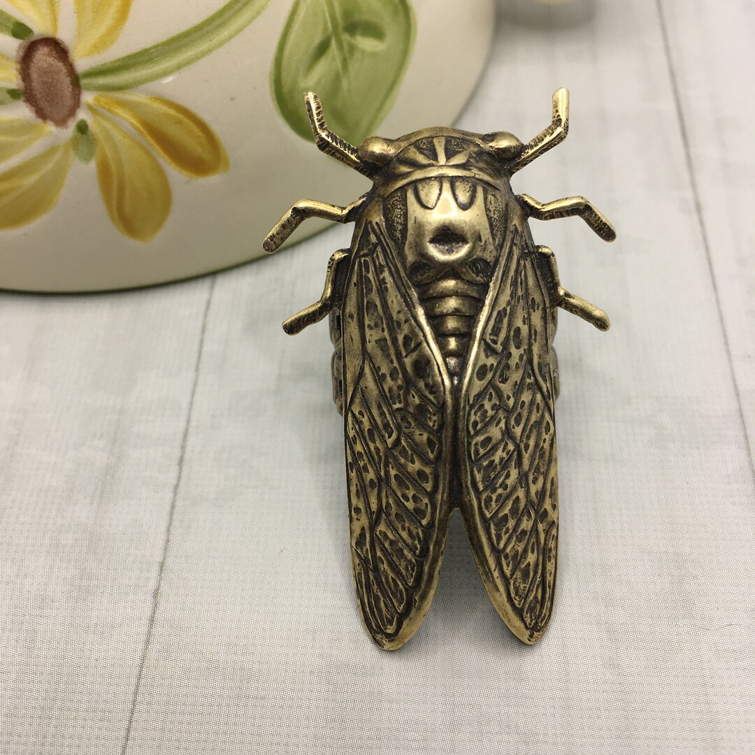 Brass Cicada Ring Extra Large Statement Jewelry Wide Adjustable Band ...