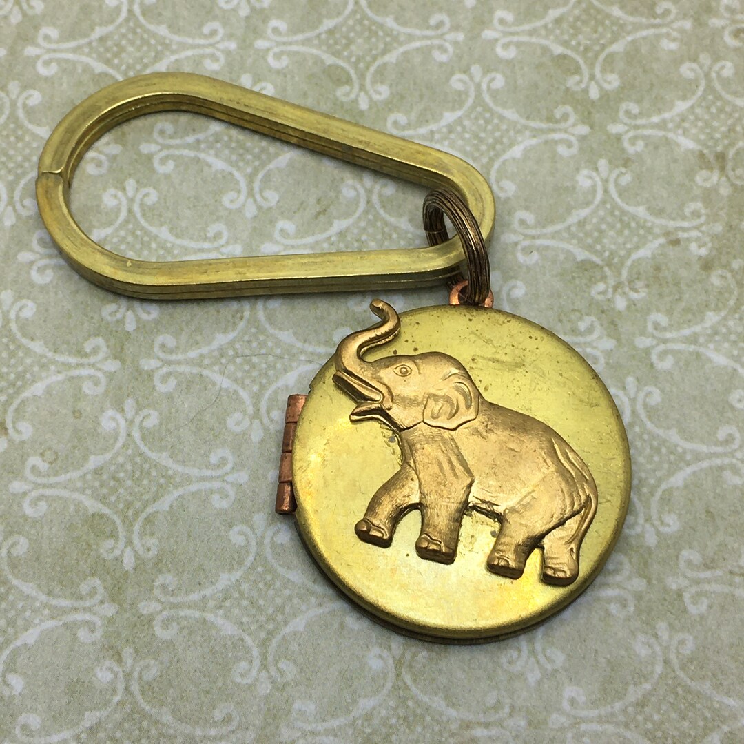 Brass Elephant Locket Keychain Pachyderm African Elephant Photo Holder ...