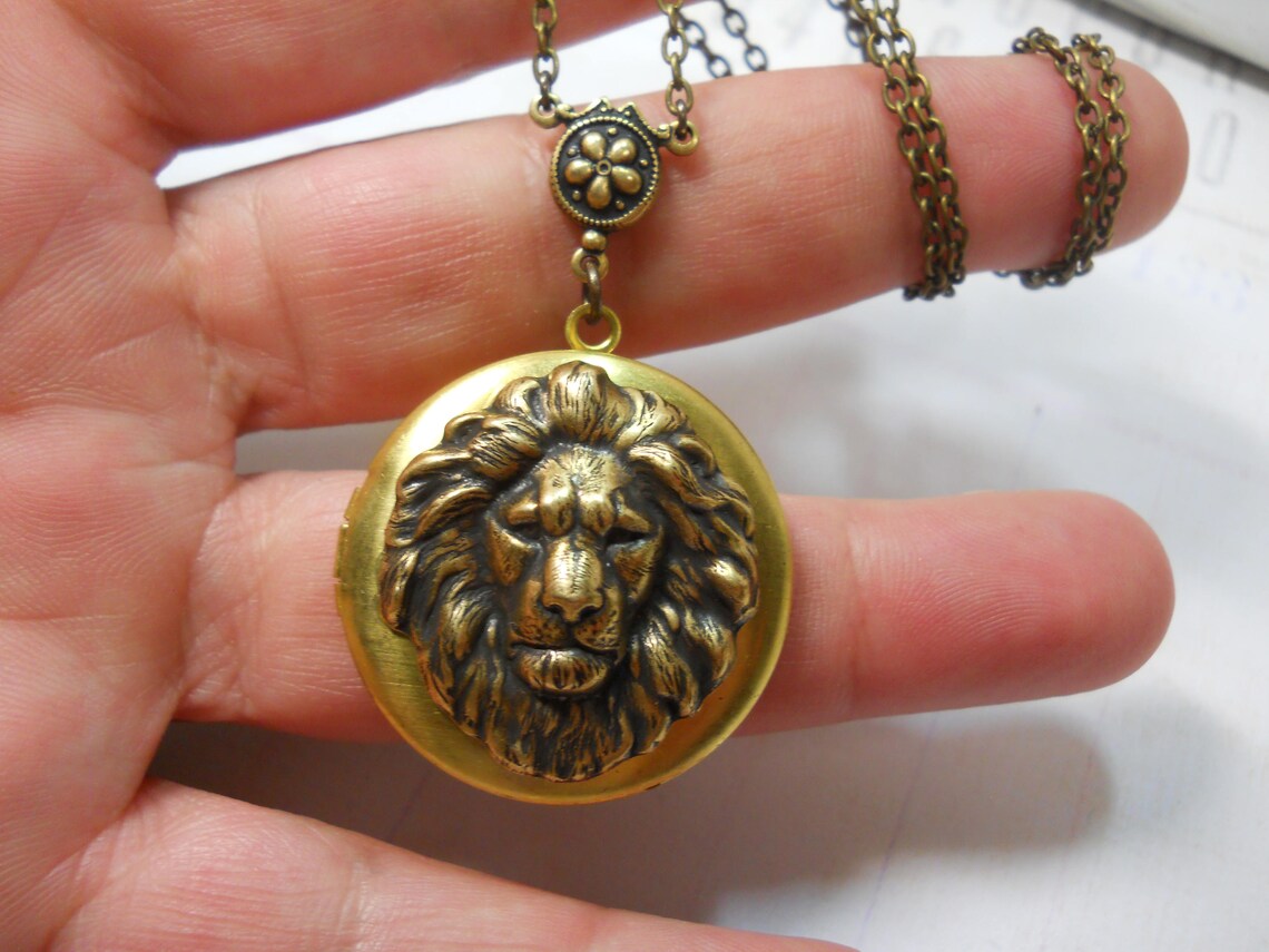 Lion Locket Be Brave Lion Heart Majestic Animal Locket Fierce | Etsy