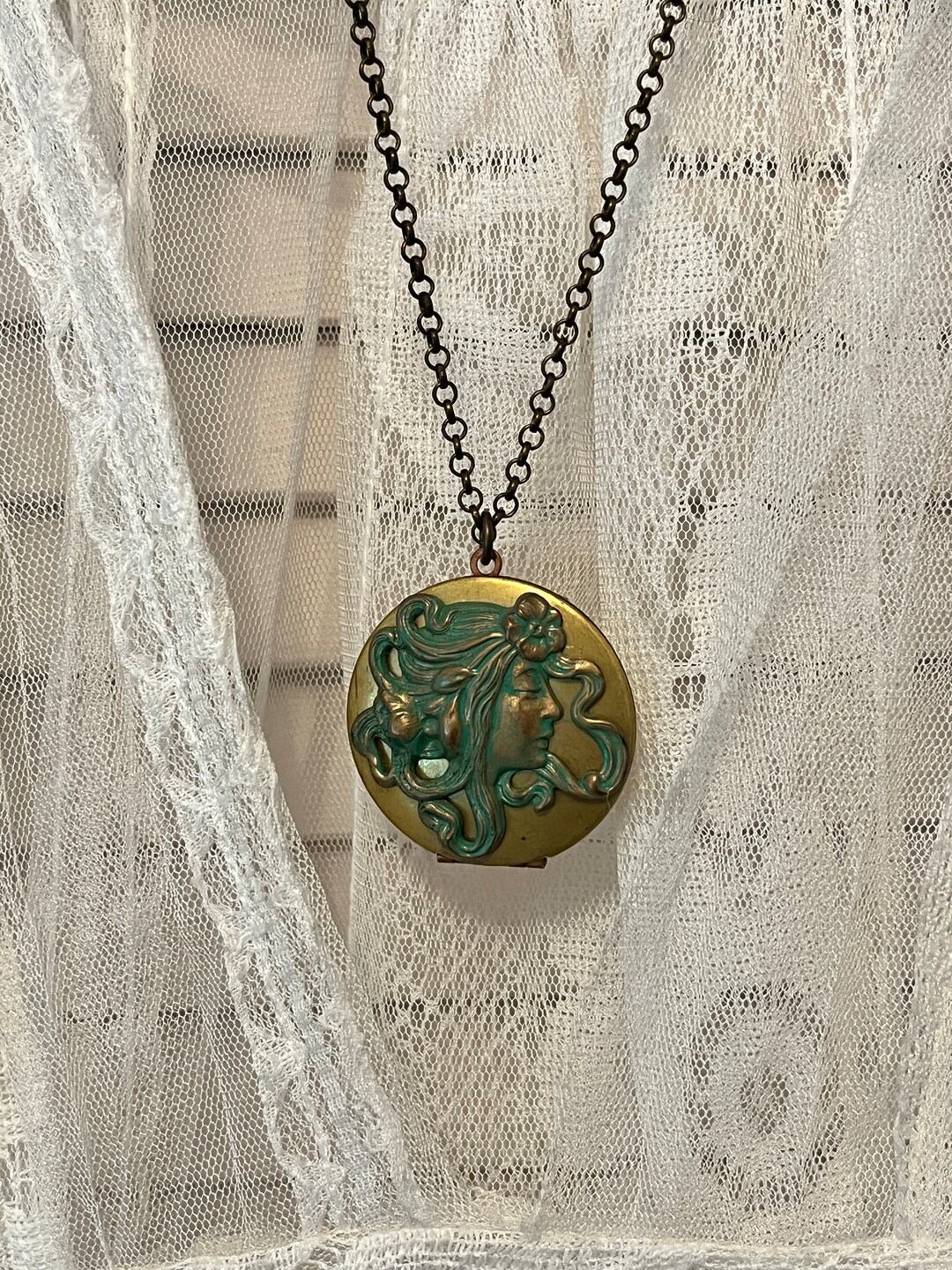Large Vintage Locket With Art Nouveau Lady With Flowers in Her Hair ...